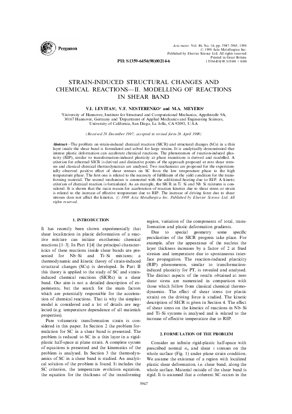 (PDF) Strain-induced structural changes and chemical reactions—I. Thermomechanical and kinetic ...
