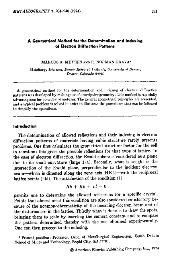 (PDF) A geometrical method for the determination and indexing of electron diffraction patterns