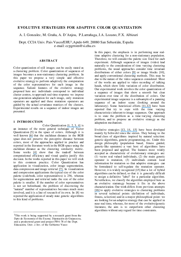 (PDF) Evolutive Strategies for Adaptive Color Quantization