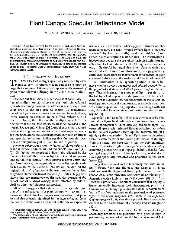 (PDF) Plant Canopy Specular Reflectance Model