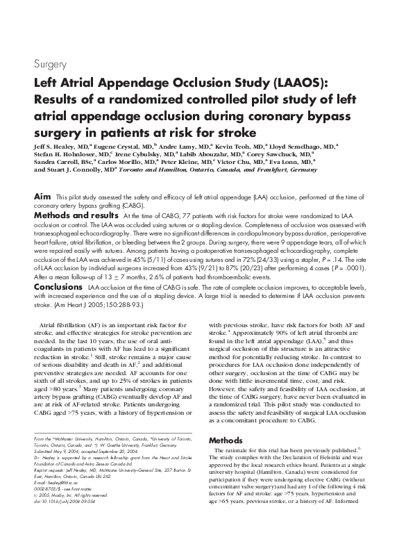(PDF) Left Atrial Appendage Occlusion Study (LAAOS): Results of a ...