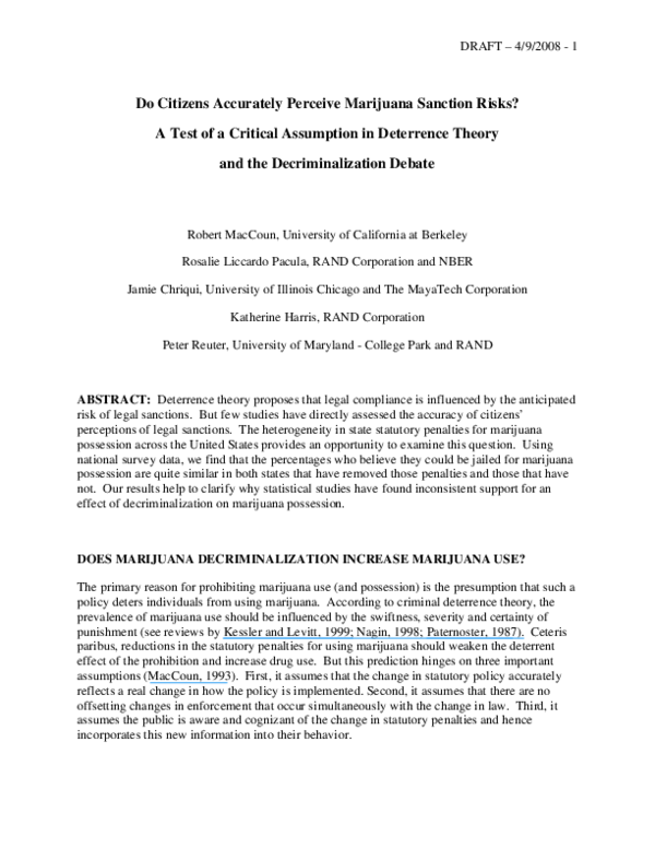 (PDF) Do Citizens Accurately Perceive Marijuana Sanction Risks? A Test ...