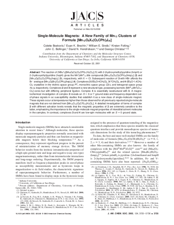 (PDF) Single-Molecule Magnets: A New Family of Mn 12 Clusters of ...