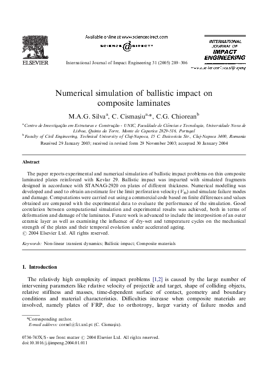 Pdf Numerical Simulation Of Ballistic Impact On Composite Laminates
