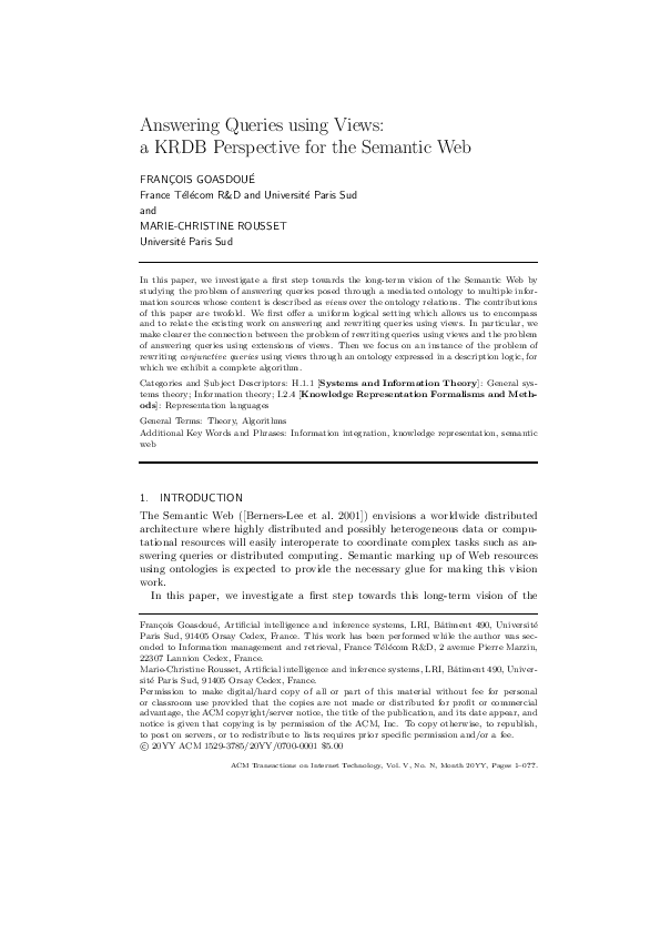 (PDF) Answering queries using views