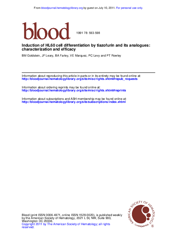 (PDF) Induction of HL60 cell differentiation by tiazofurin and its ...