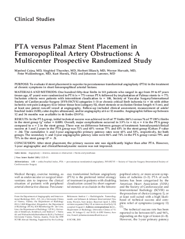 (PDF) PTA and Stenting of Femoropopliteal Trunk With Cordis Smartflex ...