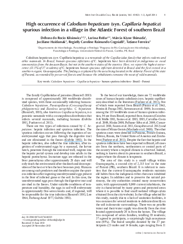 (PDF) High occurrence of Calodium hepaticum (syn. Capillaria hepatica ...