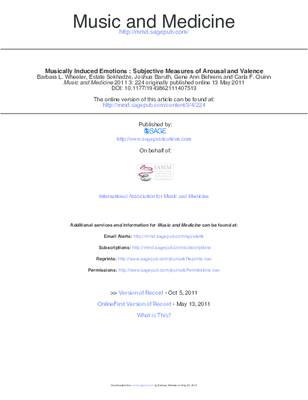 (PDF) Musically Induced Emotions: Subjective Measures of Arousal and ...