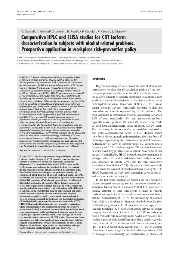 (PDF) Comparative HPLC and ELISA studies for CDT isoform ...