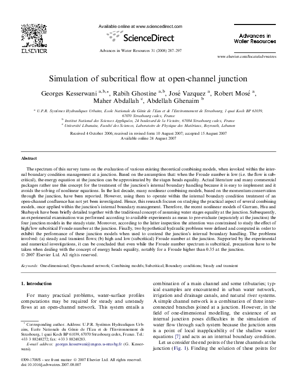 (PDF) Simulation of subcritical flow at open-channel junction