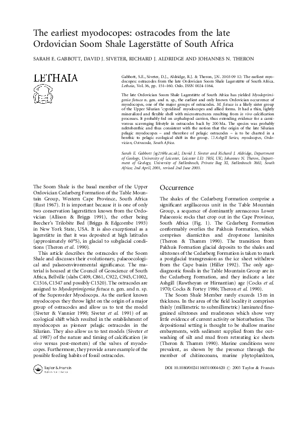 (PDF) The earliest myodocopes: ostracodes from the late Ordovician Soom ...