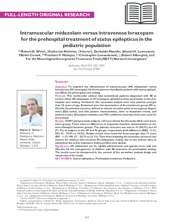 (PDF) Intramuscular midazolam versus intravenous lorazepam for the ...