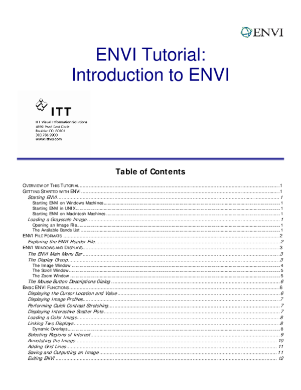 (PDF) ENVI Tutorial: Introduction to ENVI