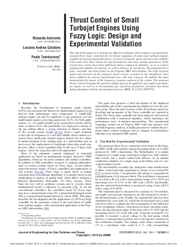 (PDF) Thrust Control of Small Turbojet Engines Using Fuzzy Logic: Design and Experimental Validation