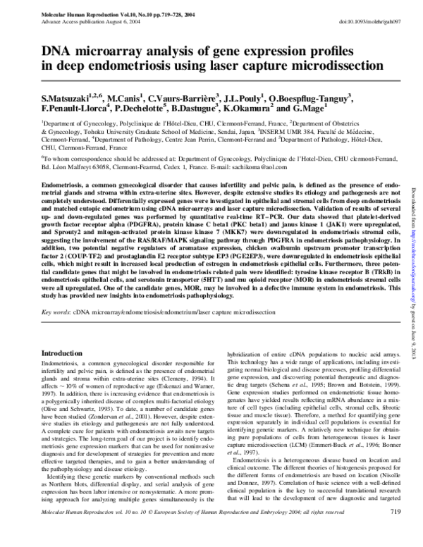 (PDF) DNA microarray analysis of gene expression profiles in deep endometriosis using laser ...