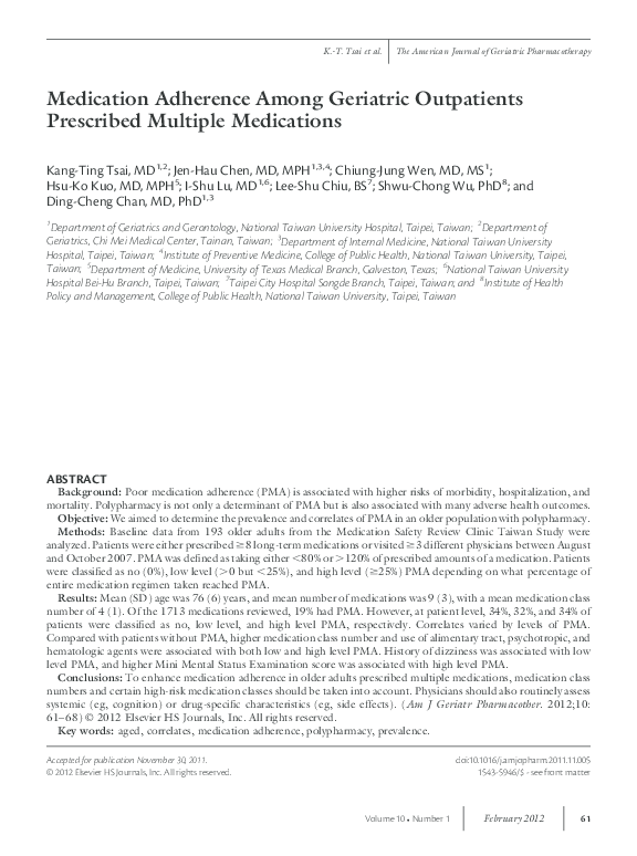 (PDF) Medication Adherence Among Geriatric Outpatients Prescribed ...