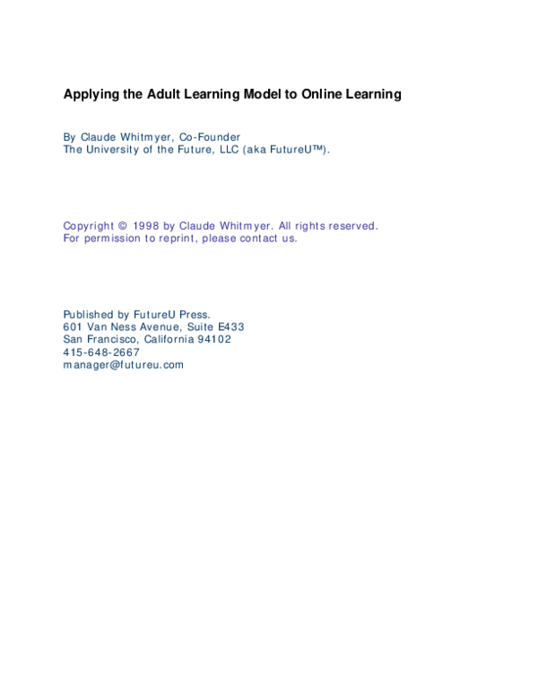 (PDF) Applying the Adult Learning Model to Online Learning