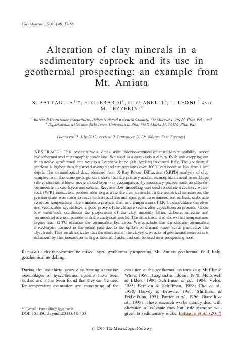 (PDF) Alteration of clay minerals in a sedimentary caprock and its use ...