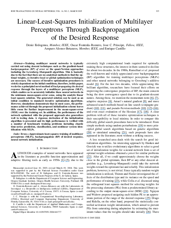 (PDF) Linear-Least-Squares Initialization of Multilayer Perceptrons Through Backpropagation of ...