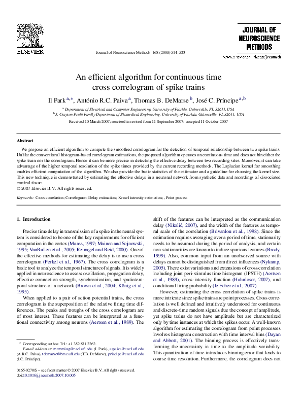 (PDF) An efficient algorithm for continuous time cross correlogram of ...