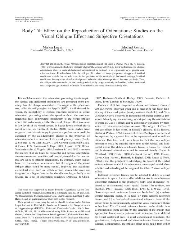 (PDF) Body tilt effect on the reproduction of orientations: Studies on ...
