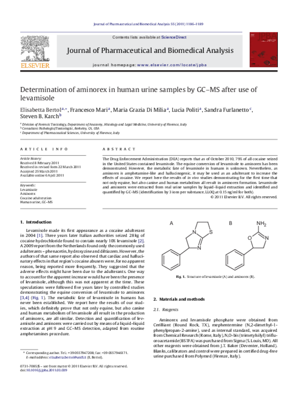 (PDF) Determination of aminorex in human urine samples by GC–MS after ...