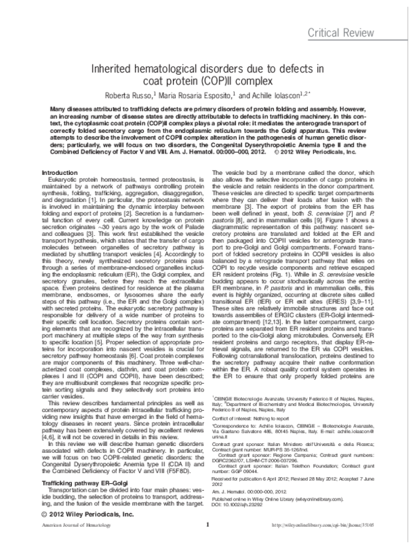 (PDF) Inherited hematological disorders due to defects in coat protein ...