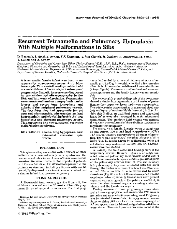 (PDF) Recurrent tetraamelia and pulmonary hypoplasia with multiple ...