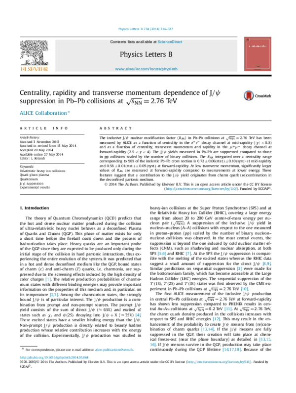 (PDF) Centrality, rapidity and transverse momentum dependence of J/Psi suppression in Pb-Pb ...