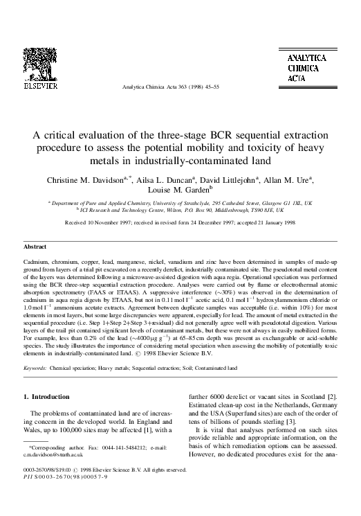 (PDF) A critical evaluation of the three-stage BCR sequential extraction procedure to assess the ...