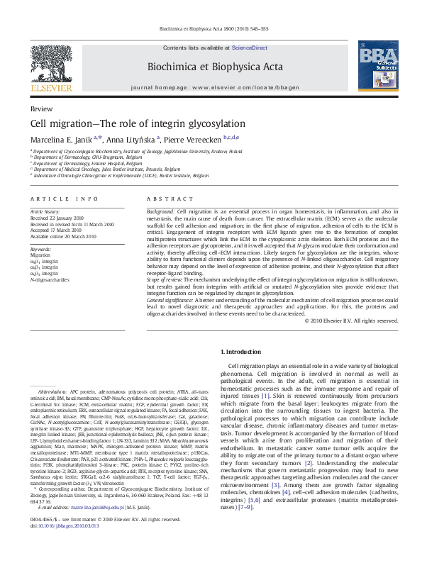 (PDF) Cell migration—The role of integrin glycosylation