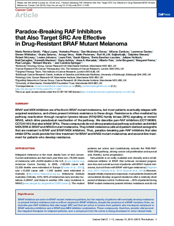 (PDF) Paradox-Breaking RAF Inhibitors that Also Target SRC Are ...