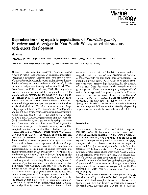 (PDF) Reproduction of sympatric populations of Patiriella gunnii, P ...