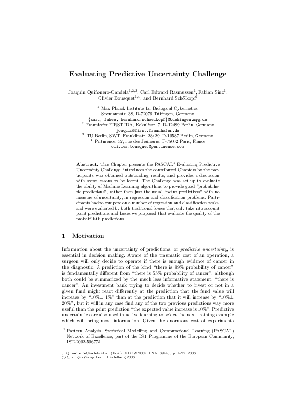 (PDF) Evaluating Predictive Uncertainty Challenge