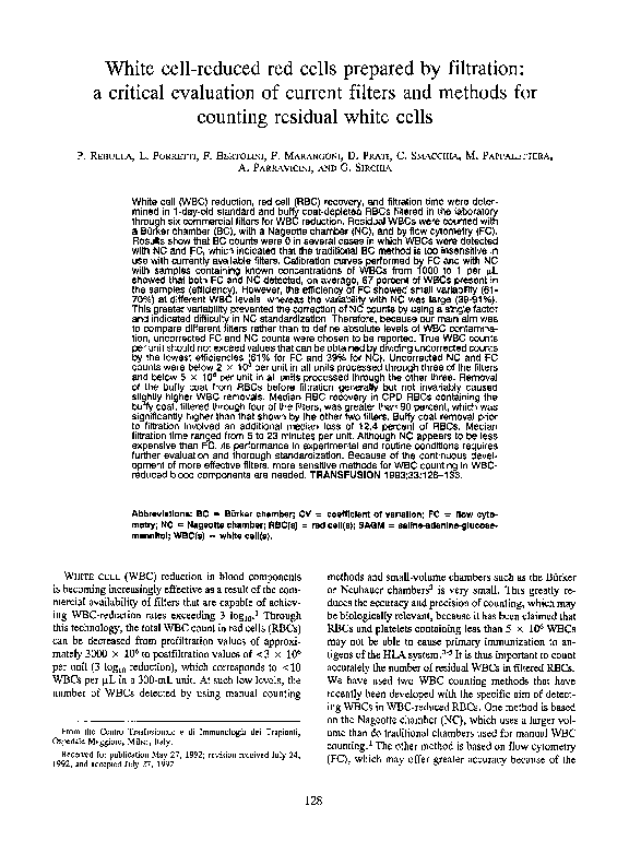 (PDF) White cell-reduced red cells prepared by filtration: a critical ...