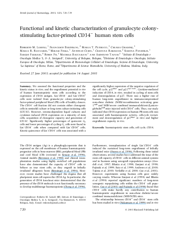 (PDF) Functional and kinetic characterization of granulocyte colony ...