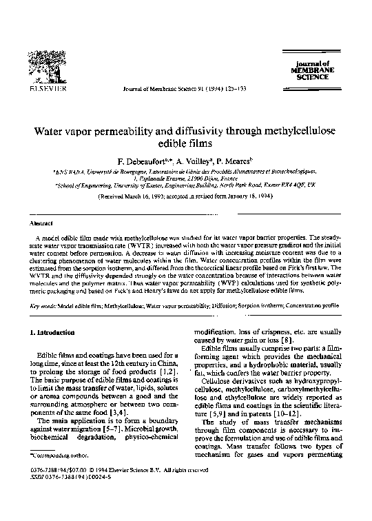 (PDF) Water vapor permeability and diffusivity through methylcellulose ...