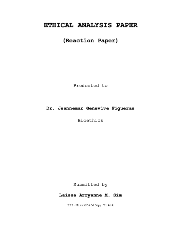 (PDF) ETHICAL ANALYSIS PAPER | Cha Cha Sim - Academia.edu