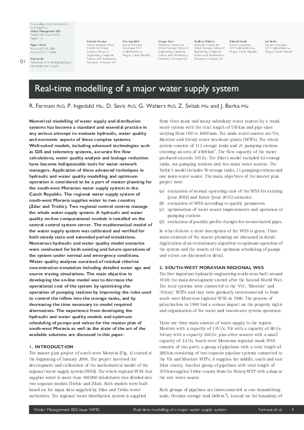 (PDF) Real-time modelling of a major water supply system