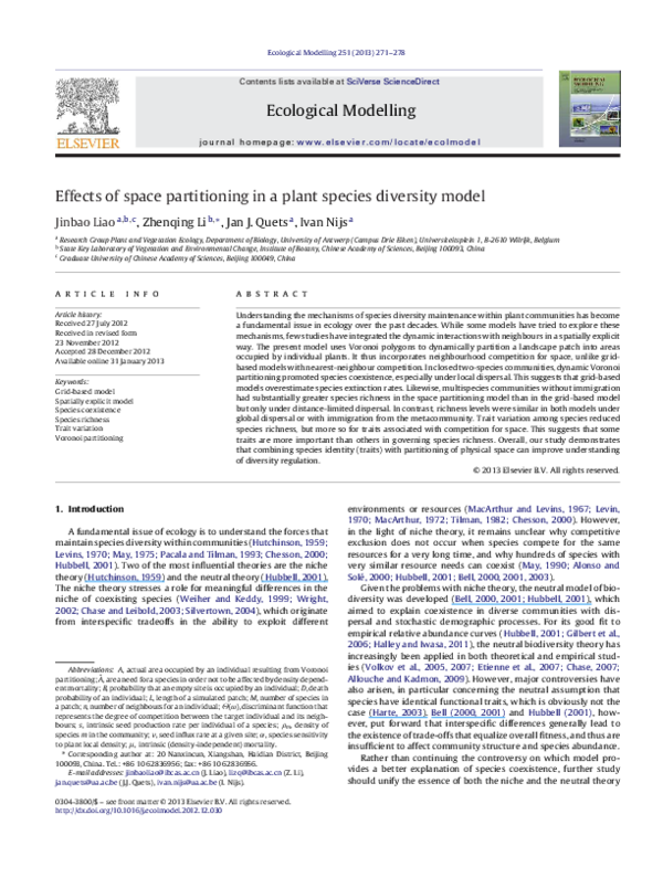 (PDF) Effects of space partitioning in a plant species diversity model