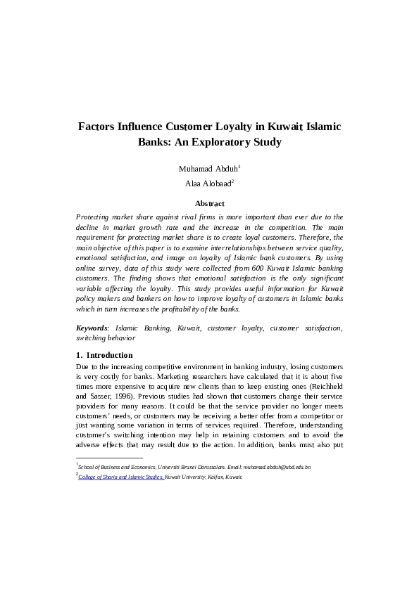 (PDF) Factors Influence Customer Loyalty in Kuwait Islamic Banks: An ...