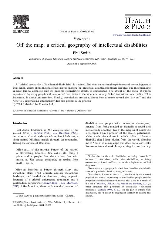 (PDF) Off the map: a critical geography of intellectual disabilities