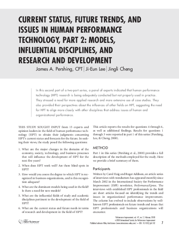 (PDF) Current status, future trends, and issues in human performance ...