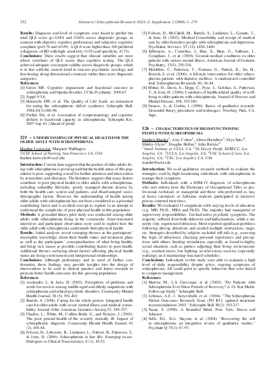 (PDF) CHARACTERISTICS OF HIGH-FUNCTIONING PEOPLE WITH SCHIZOPHRENIA