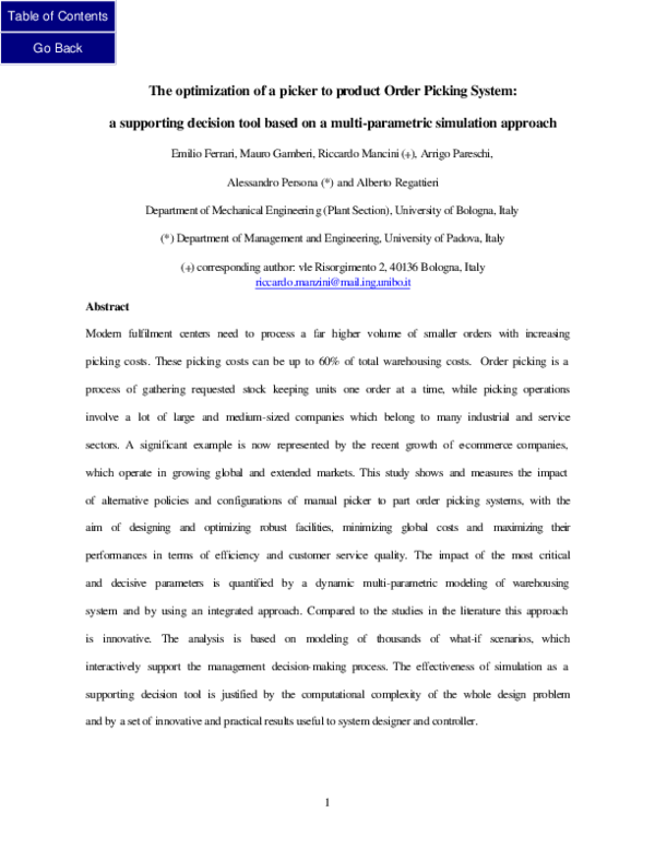 Pdf The Optimization Of A Picker To Product Order Picking System A