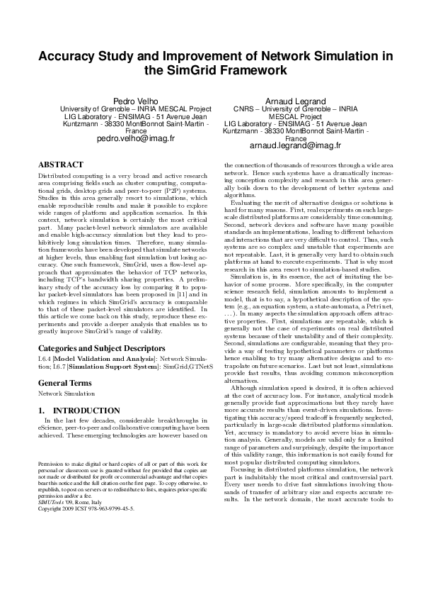 (PDF) Accuracy study and improvement of network simulation in the SimGrid framework