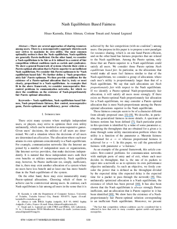 (PDF) Nash equilibrium based fairness (PDF) Nash equilibrium based fairness