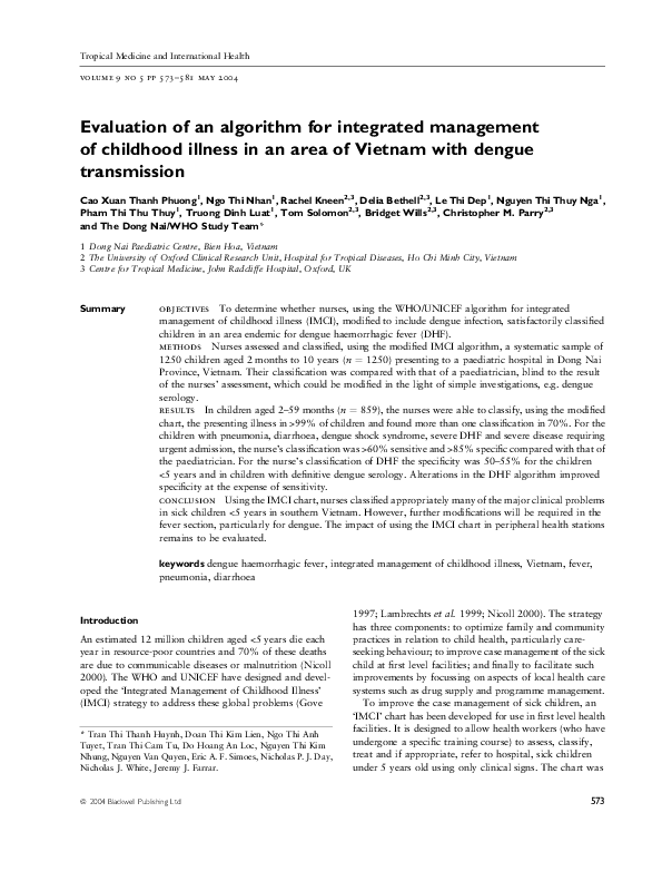 (PDF) Evaluation of an algorithm for integrated management of childhood ...