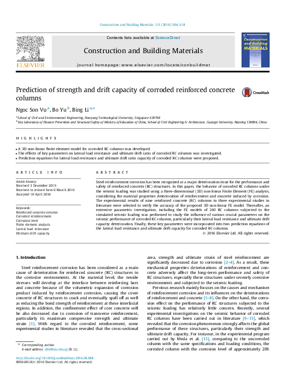 (PDF) Prediction of strength and drift capacity of corroded reinforced concrete columns
